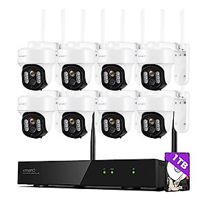 [Auto-Track & 10X Zoom] XMARTO 10CH WiFi 6 HD PTZ Security Camera System Wireless Outdoor/Indoor, Dual-WiFi 4K NVR with 8X Rotate 6MP Home Cams, 1TB HDD (Plug-in 24/7 Surveillance, WiFi-Relay)