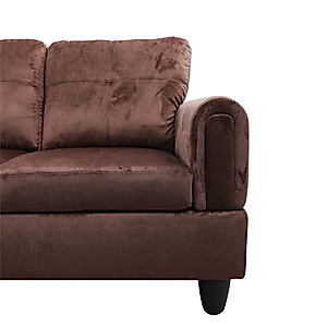 NOTOP Seater 3-Piece Flannel L-Shaped Sectional Sofas, Button Tufted Upholstered Couch Set with Left Chaise Longue and Storage Ottoman, for Living Room, Home, Office, Chocolate, 97