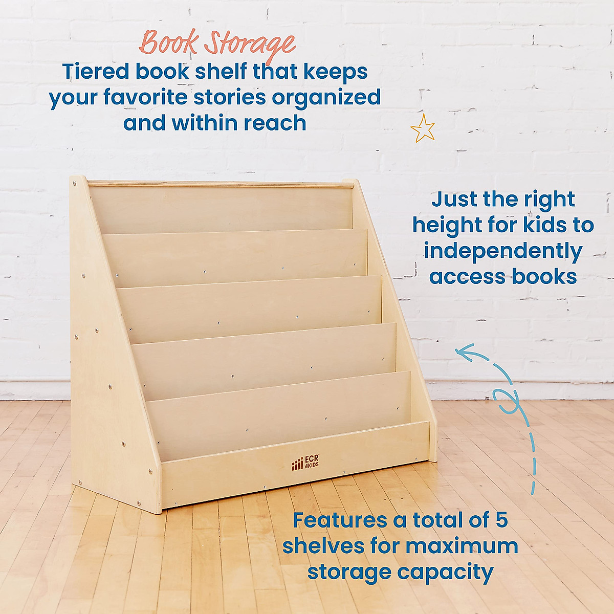 ECR4Kids Single-Sided Book Display, Classroom Bookshelf, Natural