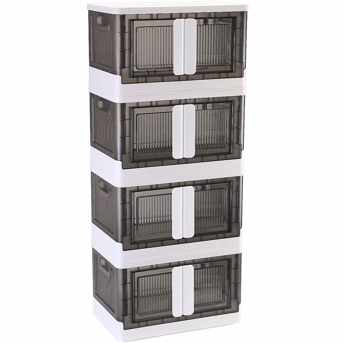 Sea Team 4-Pack Stackable Plastic Storage Bins with Lids, 8.4 Gal Collapsible Closet Organizers, Lidded Large Storage Baskets with Wheels Doors and Handles, White