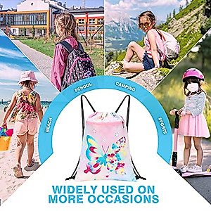 WAWSAM Butterfly Drawstring Backpack for Kids - 13" x 18" Sports Gym Bag for Girls Waterproof Beach Swimming Travel Sackpack Birthday Christmas Gift with Zippered Pocket