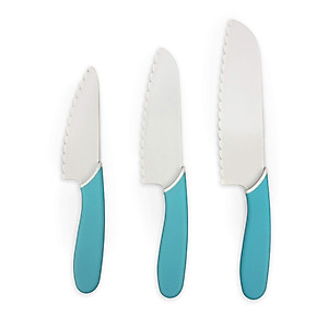 Handstand Kitchen 3-Piece 5", 6" and 7" Serrated BPA-Free Knife Set for Kid Safe Cooking