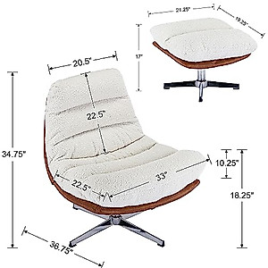 BESTANO Swivel Accent Chair with Ottoman, Mid Century Modern Faux Sherpa Lounge Chair with footrest, Fluffy Oversized Armchair with 360 Degree Metal Base for Living Room/Bedroom, Cream