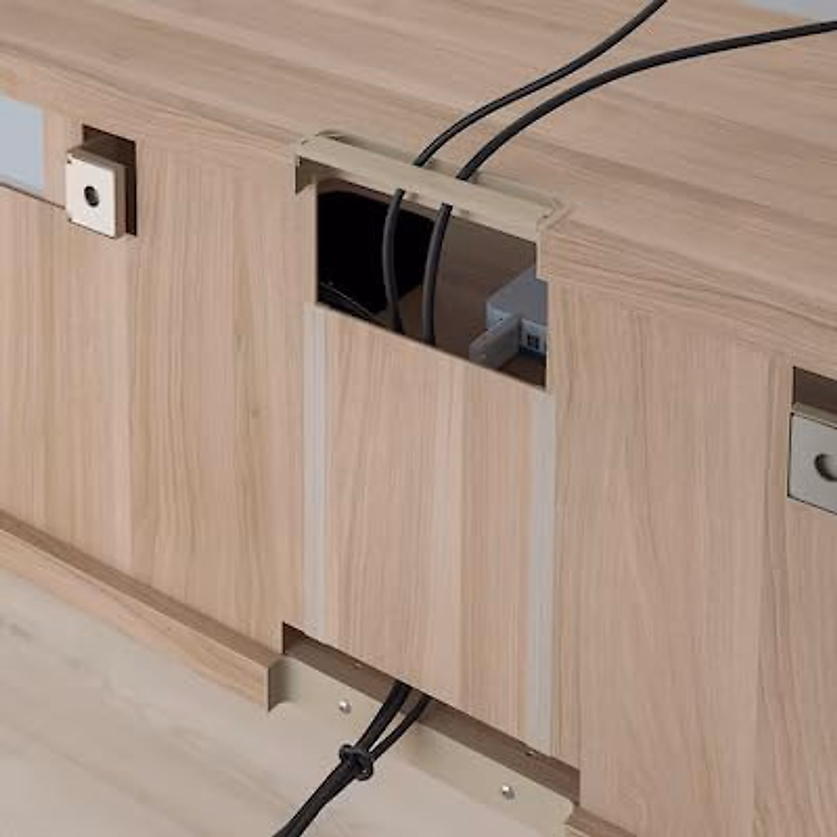 TV Unit with Drawers and Door,Walnut Effect Light Gray/Selsviken high-Gloss/Beige, 70 7/8x16 1/2x15 3/8 "