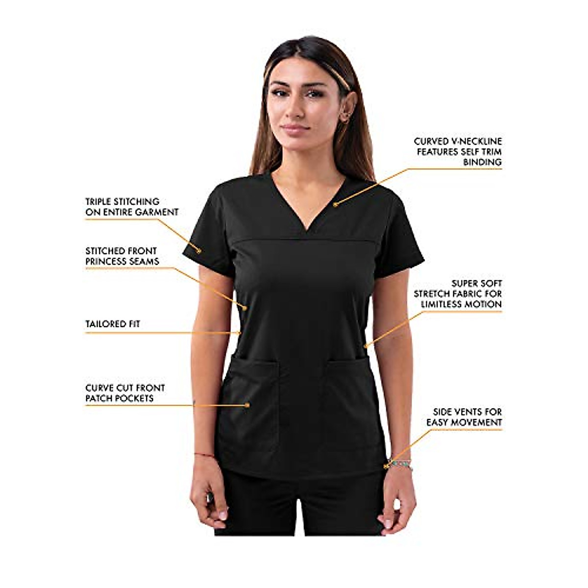 Adar Pro Scrubs for Women - Sweetheart V-Neck Scrub Top - P4210 - Black - S