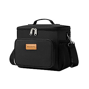 Macadamla Weinas Lunch bag for Women/Men,Insulated Lunch Box Cooler Bag for Adult,Collapsible Leakproof Lunch Bag with Adjustable Shoulder Strap for Work Office Picnic Beach Black S