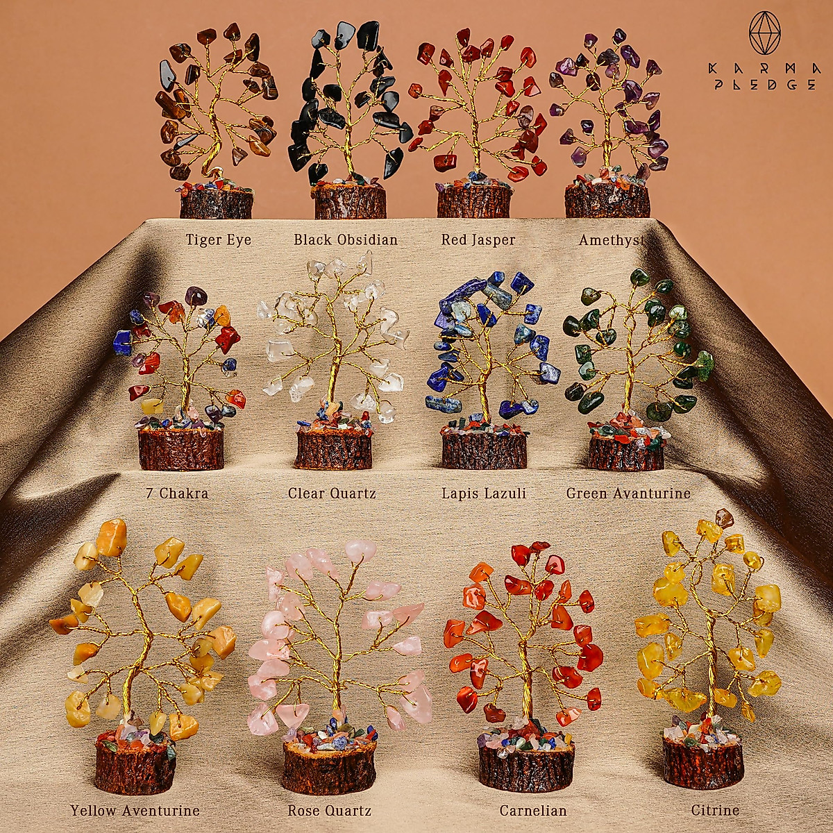 Crystal Tree Gifts for Women, Set of 12 Handcrafted Tree of Life Chakra Healing Crystals & Stones for Positive Energy, Good Luck, Home and Office Decor, Birthday Gifts for Mom & Dad