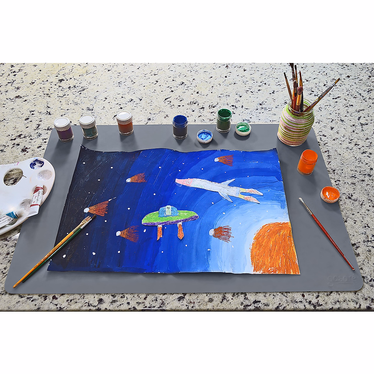 gasaré, Set of 2, Extra Large, Thick, Silicone Mats for Kitchen Counter, Heat Resistant Mats, Countertop Protector, Non-Slip, Easy to Clean, 25 x 17 Inches x 1.4mm, Gray