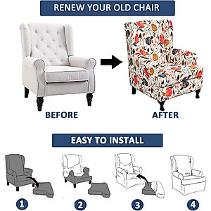 HAOYONG Wing Chair Slipcovers Printed Wingback Chair Covers 2 Pieces Wingback Armchair Slipcover Stretch Chair Slip Covers Washable Armchair Protector Cover for Living Room and Bedroom
