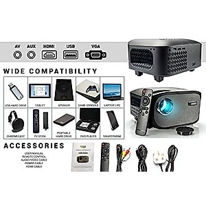FUSION5 Native 1080p Projector with WiFi and Bluetooth - Support 4K 250" Display Projector - 7000 Lumens Portable Movie Projector with Speakers - USB, HDMI, Android, iOS, TV Stick Compatible