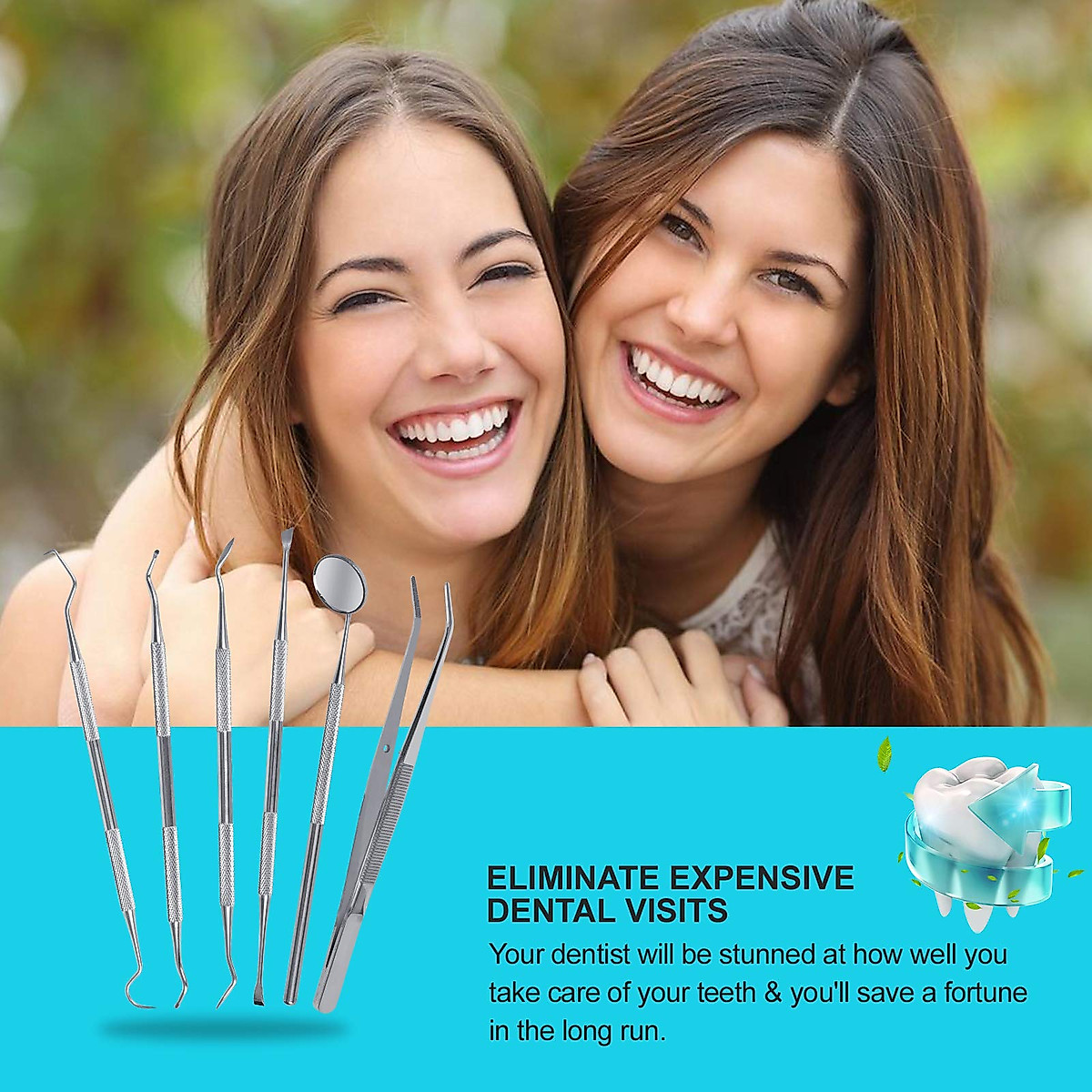 Dental Tools, 6 Pack Teeth Cleaning Tools Stainless Steel Dental Scraper, Pick Hygiene Set with Mouth Mirror, Tweezer for Dentist, Personal Using, Pets - Teeth Cleaning Kit - Dental Cleaning Kit