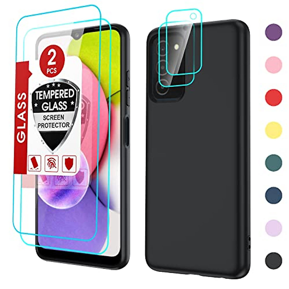 LeYi Liquid Silicone Slim Phone Case for Galaxy A03S (6.5") with 2-Pack Screen & Camera Protectors - Black