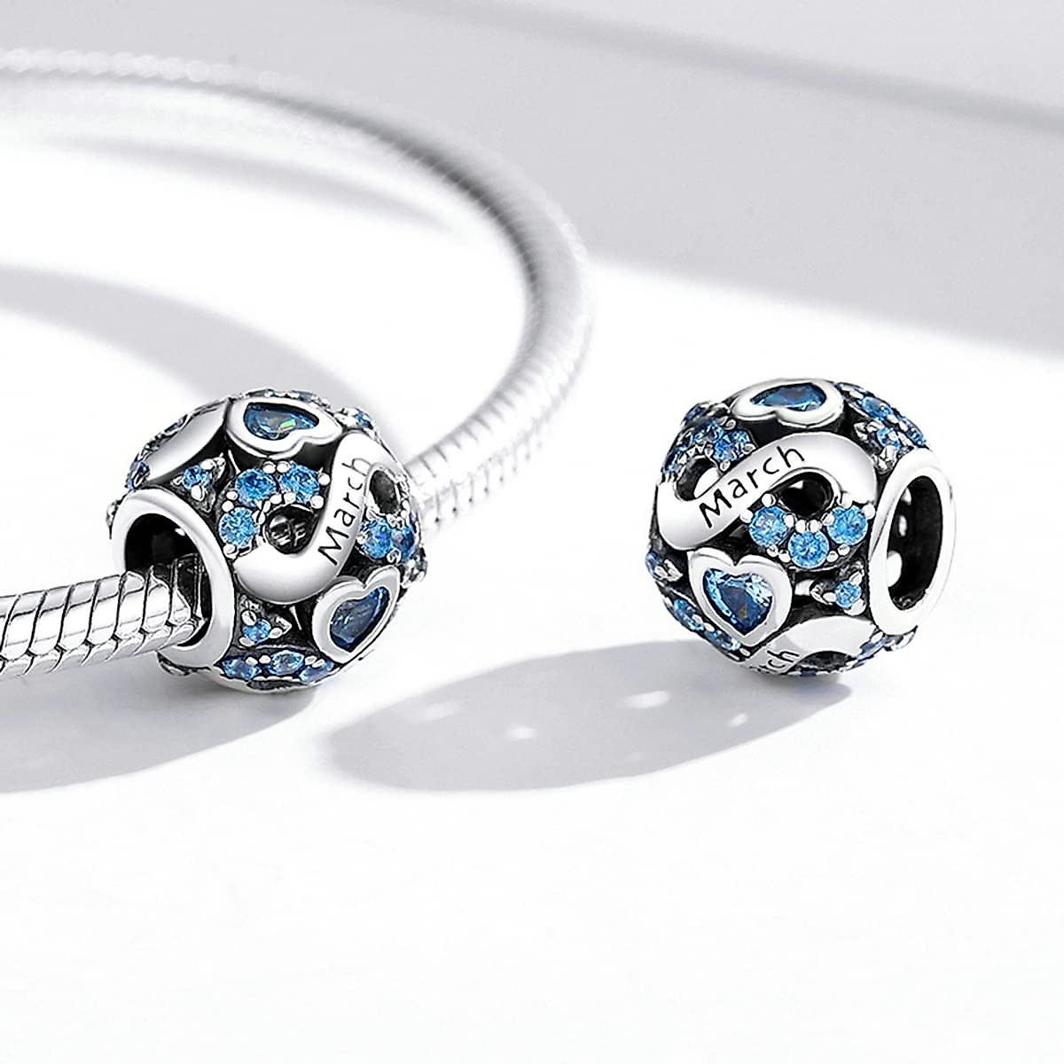 WOSTU March Birthstone Bead Charms for Charms Bracelets for Gifts for Mother Sister Daughter Women for Birthday Thanksgiving Christmas