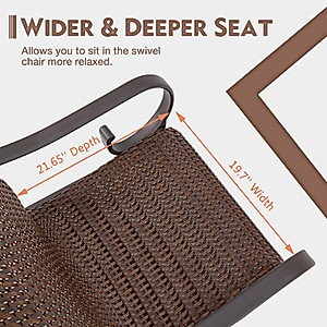EROMMY Patio Swivel Chairs Set of 2, Heavy Duty Outdoor Dining Chair with 23.5'' High Back, Extra-Large Water-Fall Seat, Rattan Wicker Porch Chair Gentle Rocker for Outside Dark Brown