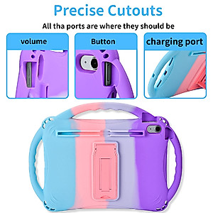 TopEsct Kids Case for iPad (A16) 11th Gen 11" 2025, iPad 10th Gen 10.9" 2022 with Tempered Glass Screen Protector, Silicone Shockproof Case Comes with Strap (Purple&Turquoise)