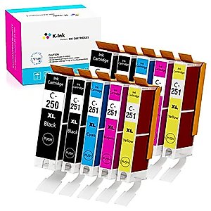 K-Ink Compatible Ink Cartridge Replacement for Canon PGI-250XL PGI 250 XL CLI-251XL CLI 251 XL for Pixma MX922 MG7520 MG5520 MG5420 MG6620 MG5620 (2 Big Black, 2 Black, 2 Cyan, 2 Yellow, 2 Magenta)