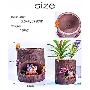 Desktop cute cartoon 3 little black bear resin fleshy flower pot with tray bonsai cactus flower pot vase holder decoration with drain holeWhite Rabbit