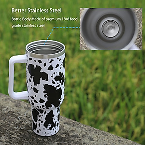 ZYOsJK 40 oz cow tumbler with handle leakproof Cow print tumbler with Lid and Straw stainless steel Vacuum insulated Tumbler Travel Coffee Mug