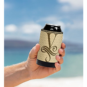Mugzie Deluxe Can Cooler (Made in USA) - Premium Neoprene Wetsuit Material Beverage Can or Bottle Insulator for 16 OZ Soda Energy Drink Beer Cans - Letter "V" Monogram