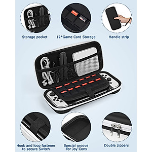 RTTACRTT Carrying Case for Nintendo Switch OLED, Hard Shell Travel Carrying Case for Nintendo Switch with Case, HD Screen Protector, Stand, Thumb Grips