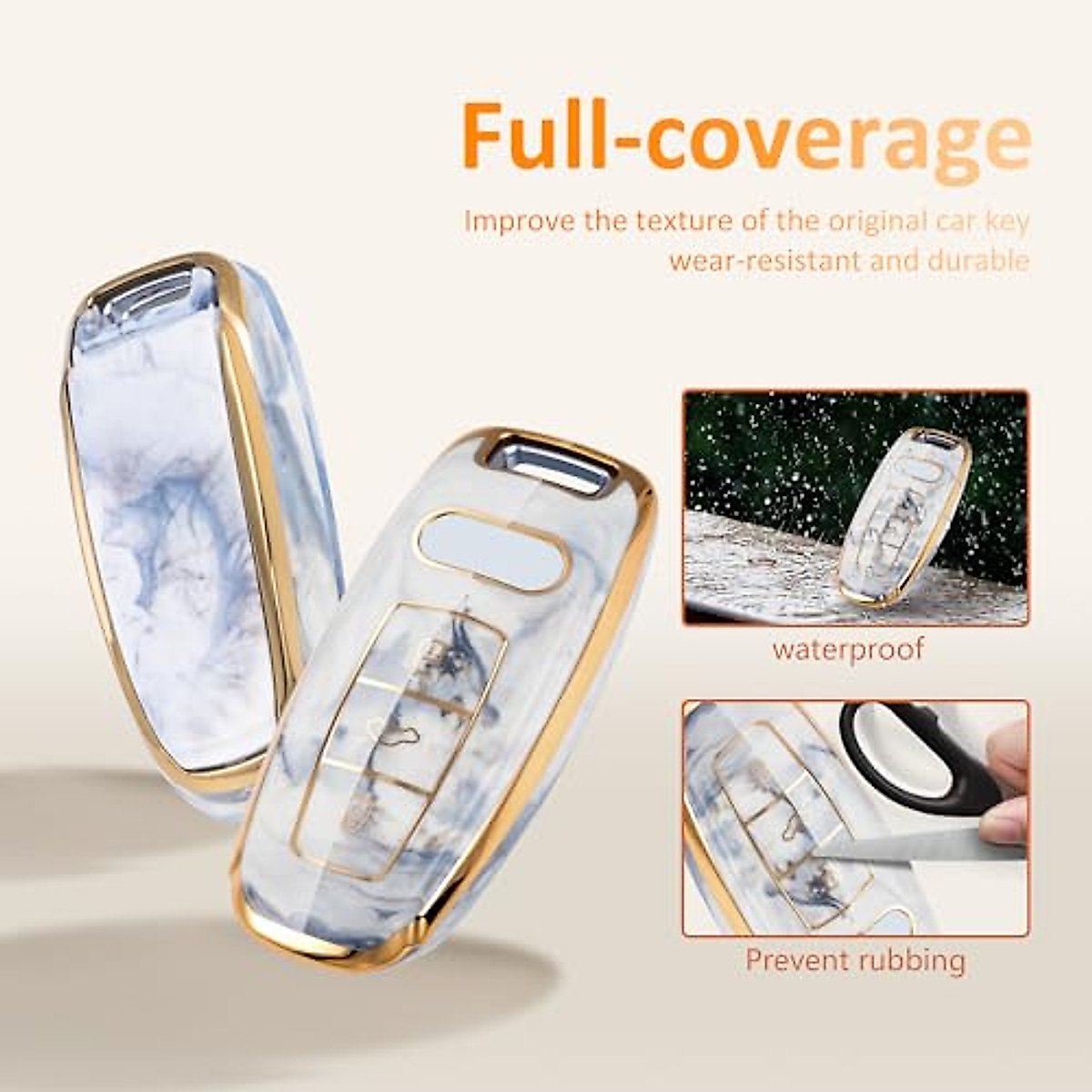 SWEETBOND Key Fob Cover with Keychain fit Audi A6L A6 A7 A8 Q7 Q8 E-Tron 2018-2022 A3 S3 S6 SQ7 RS6 S7 RS7 Smart Remote Control Protector white