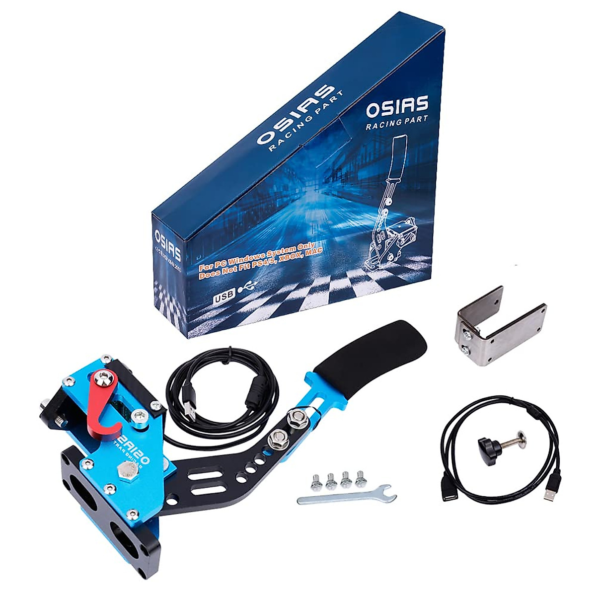 OSIAS USB handbrake,64Bit PC USB Handbrake SIM for Racing Games T500 G25/G27/G29 FANATECOSW Dirt Rally Simulation Performance handbrake (blue With Cla