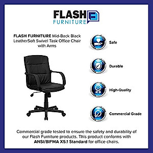 Flash Furniture Rider Mid-Back Black LeatherSoft Swivel Task Office Chair with Arms