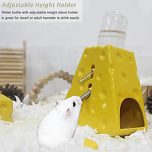 Deapeey Hamster Water Bottle for Glass Tank, Adjustable Hamster Water Bottle Holder 125ML Syrian Hamster Water Bottle with Widen Bottom Stand Anti-Fall, Ceramic Cheese Water Dispenser for Mice Gerbil