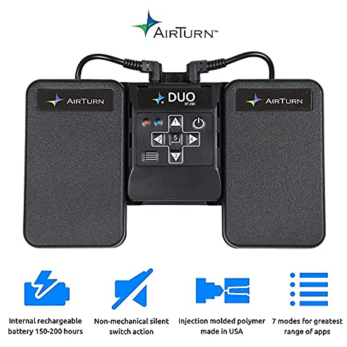 AirTurn DUO200 Silent Bluetooth Pedal Page Turner Media App Control Foot Pedal