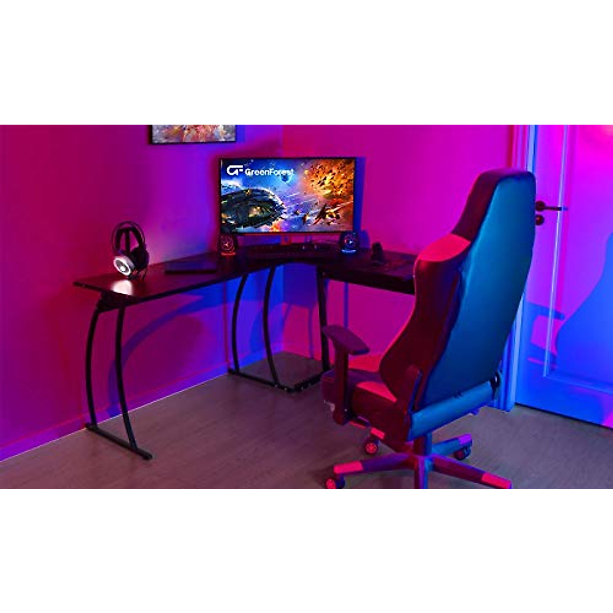 GreenForest L Shaped Gaming Desk 58.1 inch Home Corner Office Desk Writing Studying Computer Table PC Workstation for Home Office Bedroom, Black