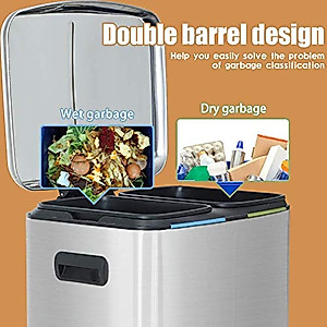 BLKMTY Trash Can 10 Gallon Kitchen Trash Can Dual Trash Can Pedal Recycle Trash Bin with Lid Inner Bucket Stainless Steel Garbage Can Rubbish Bin for Home Office Garbage Container 45L Trash Bin