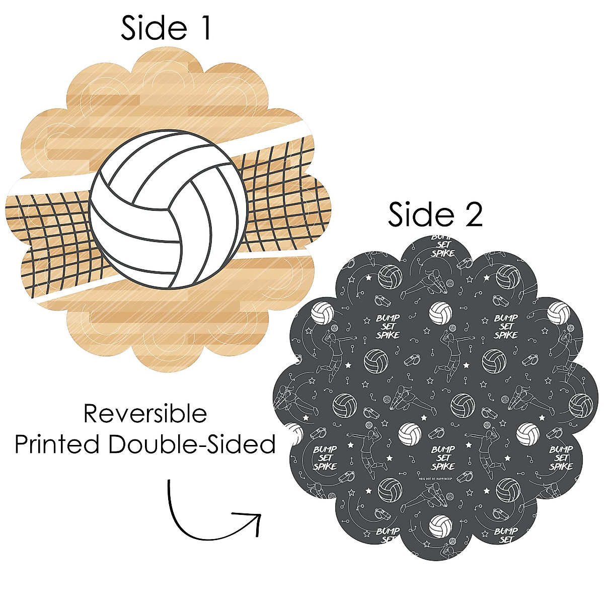 Big Dot of Happiness Bump, Set, Spike - Volleyball - Baby Shower or Birthday Party Round Table Decorations - Paper Chargers - Place Setting For 12