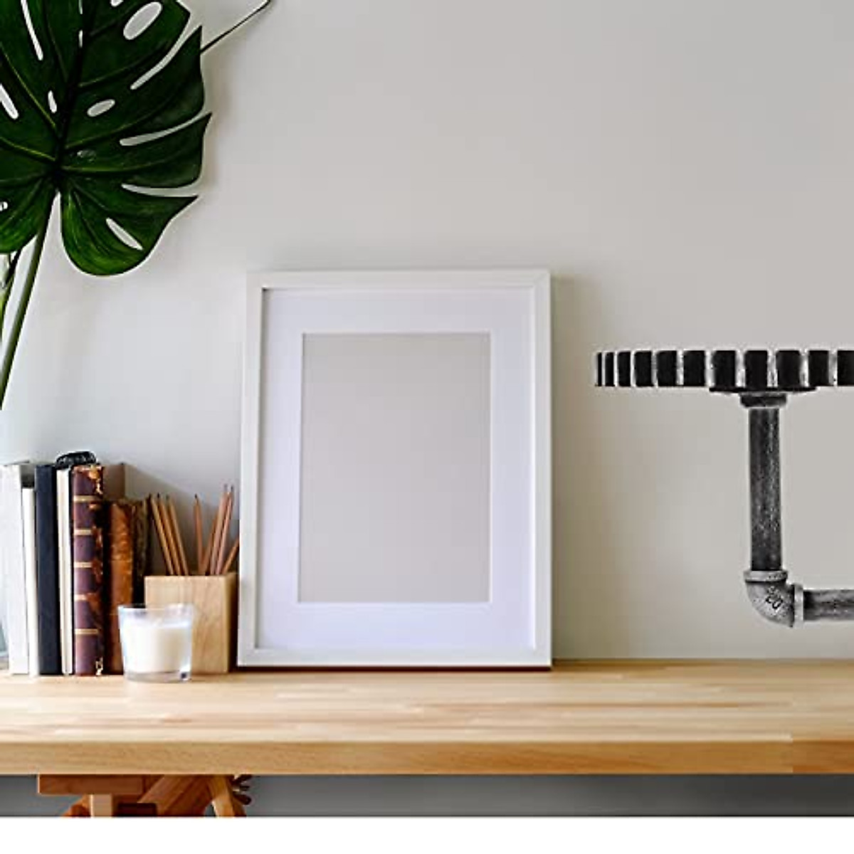 YARNOW Wall Mounted Floating Shelf Steampunk Industrial Metal Pipe Rack with Gear Design Wood Shelf Vintage Bracket