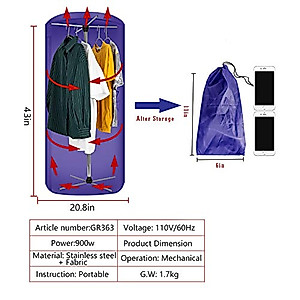 Clothes Dryer Portable Travel Mini 900W dryer machine,Portable dryer for apartments,Nekithia New Generation Electric Clothes Drying