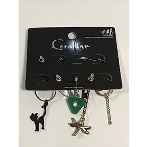 Coraline Key & Seeing Stone Mismatch Earring 9 pc set Licensed, Black