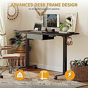 CubiCubi 48 x 24 Inch Standing Desk with Drawer, Electric Stand up Adjustable Height Electric Stand up Desk, Sit Stand Home Office Desk, Ergonomic Workstation Black Steel Frame/Black Tabletop