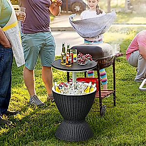 Giantex Cool Bar Table, 8 Gallon Beer and Wine Cooler, Rattan Style Patio Bar Tables, Height Adjustable, 3-in-1 Ice Cooler with Drainage Plug, Outdoor Cocktail Table for Deck Pool Party (Black)