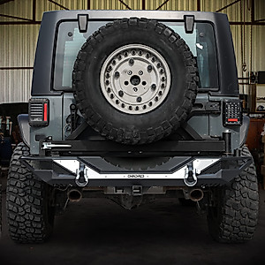 OEDRO Rear Bumper w/Tire Carrier Compatible for 2007-2018 Jeep Wrangler JK & Unlimited JKU, Off Road Full Width Back Bumper w/Hitch Receiver & D-Rings & Reflective Armor