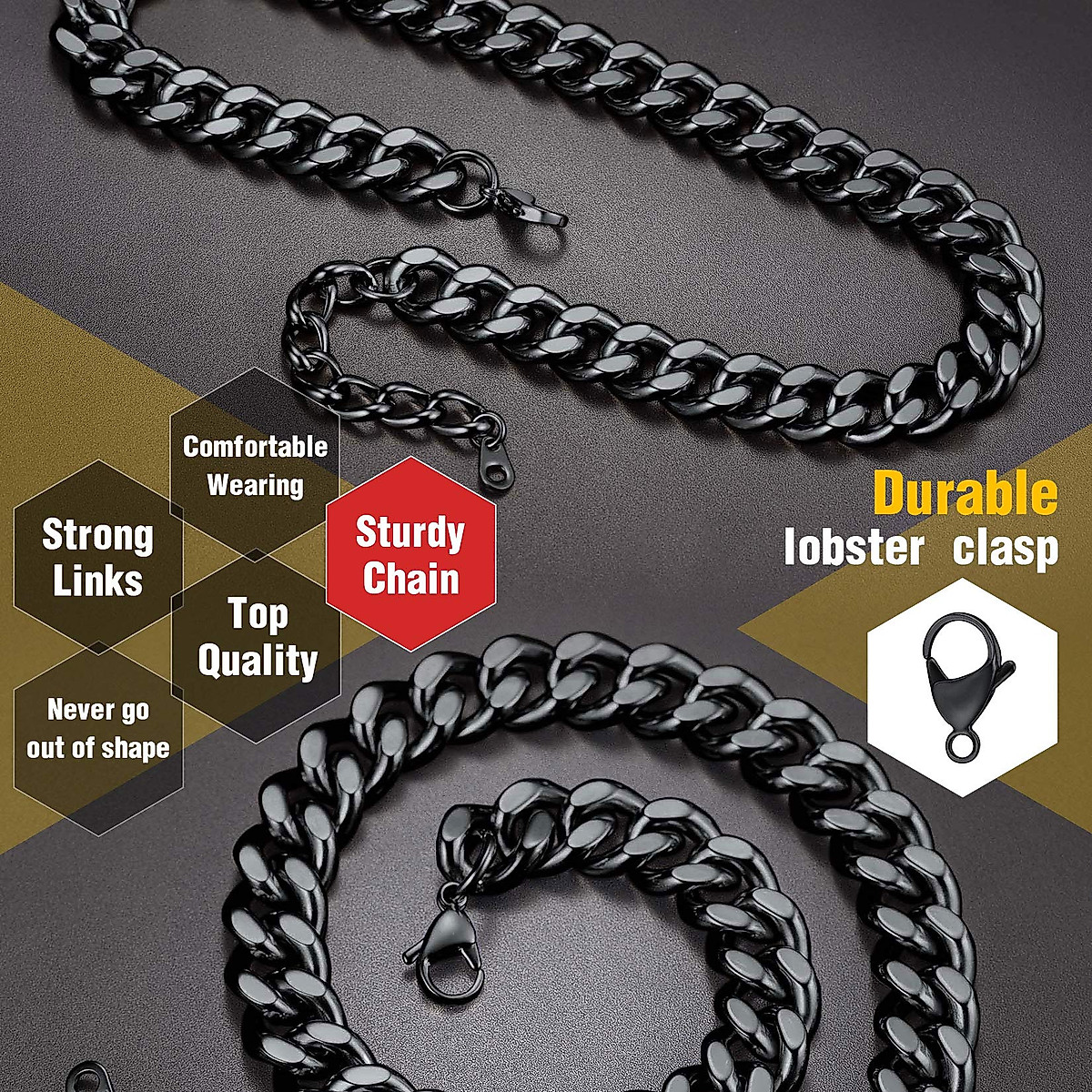 Black Chain 12mm 14inch Choker for Women Black Chain Necklace Large Chain Choker