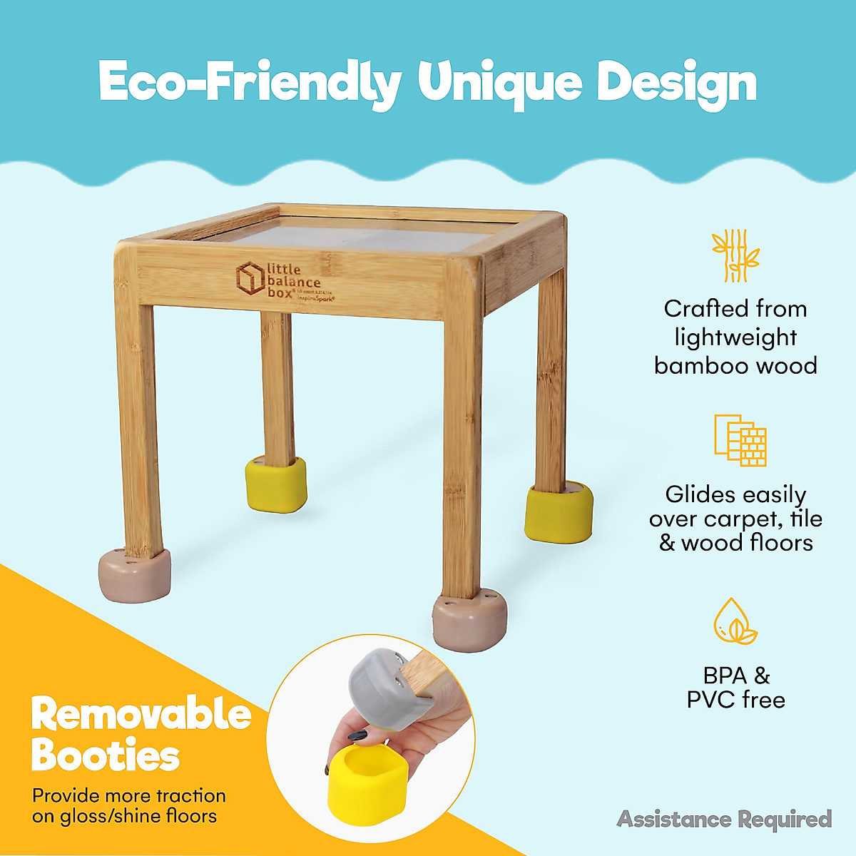 Little Balance Box, 2-in-1 No Wheels Spring Feet, Wooden Walker, Child Girl Boy Push Pull Walker Stand Toy, Activity Table, Award Winning (Coral + Removable Yellow Booties)