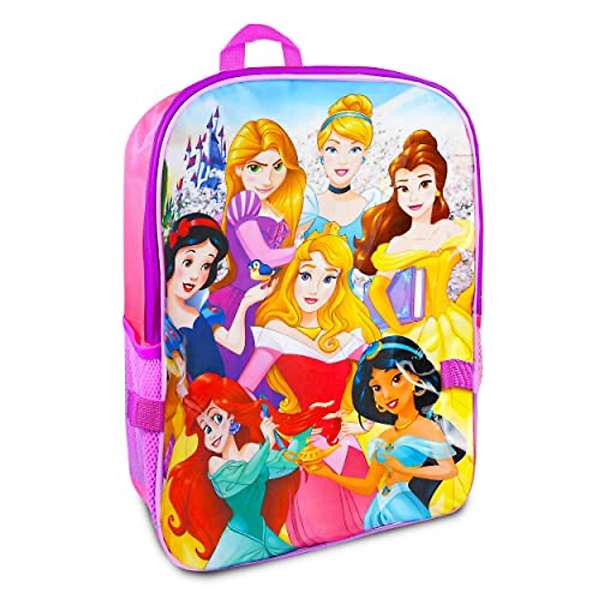 Disney Princess Backpack with Lunch Box for Girls Bundle ~ Deluxe 16" Princess School Bag, Lunch Bag, Water Bottle, Stickers, and More (Disney Princess School Supplies)
