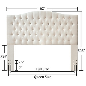 Befurtori Linen Upholstered Queen/Full Headboard, Tufted Button Headboard for Queen/Full Bed, Curved Integrated Design with Tufted Solid Wood Head Board and Luxury Soft Padded, Ivory