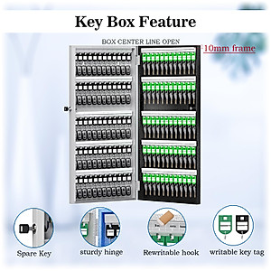 120 Key Lock Box,Metal Key Cabinet Organizer Wall Mount use OTP Technology Unlock,Fixed Password/Bluetooth Unlock, App Remotely Generates Pin Codes Without Internet,Great for Key Hook & Storage