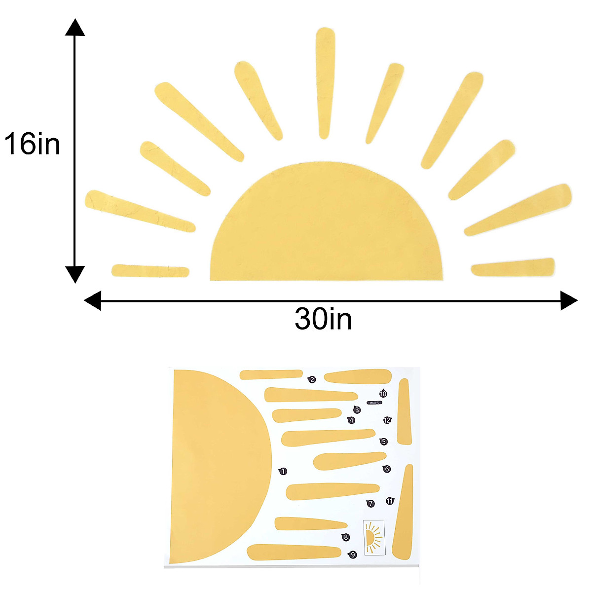 Large Half Sun Wall Decal - Children's Baby Boys Girls Nursery Decor, Kids Room Wall Art, Removable Sunburst Wall Stickers (Sun Wall Decor)