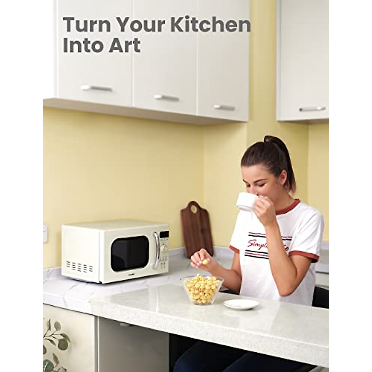 COMFEE' Retro Small Microwave Oven With Compact Size, 9 Preset Menus, Position-Memory Turntable, Mute Function, Countertop Microwave Perfect For Small Spaces, 0.7 Cu Ft/700W, Cream, AM720C2RA-A