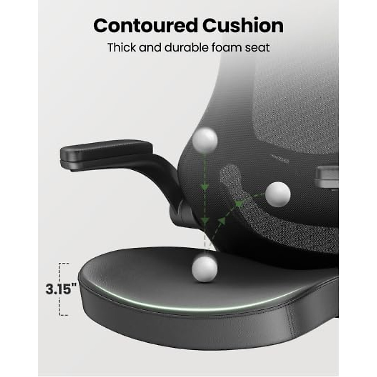 Totnz Ergonomic Office Chair with Mesh Back and Leather Cushion,Lumbar Support Computer Chair with Flip-up Arms and Adjustable Height,Home Office Desk Chairs(Black)