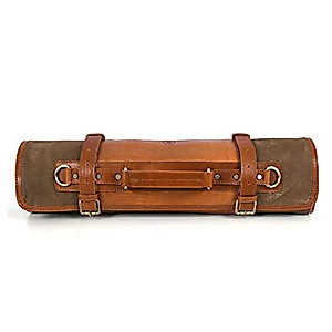 Leather Canvas Knife Roll Storage Bag Expandable 10 Pockets Detachable Shoulder Strap Travel-Friendly Chef Knife Case Roll By Aaron Leather Goods (OVIEDO, Canvas Leather)
