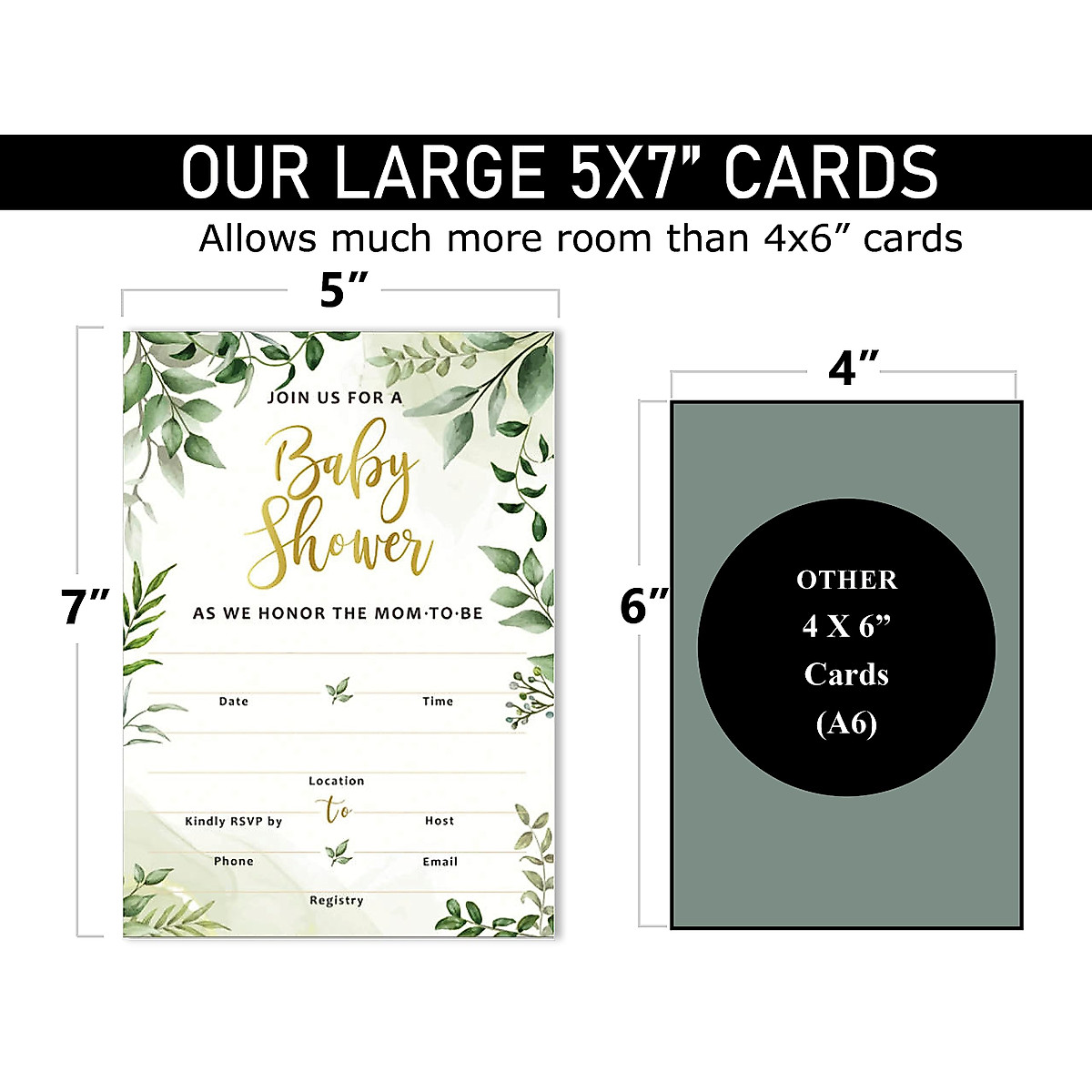 25 Double-Sided Greenery Baby Shower Invitation Set with Envelopes,Gender Neutral Blank Fill-in Invites for Boy or Girl, Double-Sided Diaper Raffle, Thank You Cards and Seals