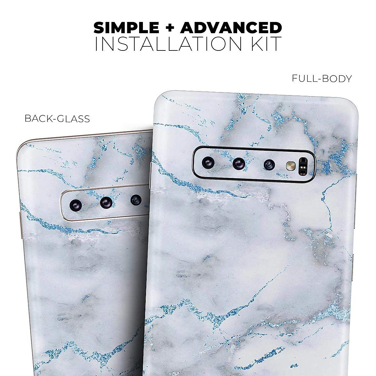 DesignSkinz Marble & Digital Blue Frosted Foil V3 Protective Vinyl Decal Wrap Skin Cover Compatible with The Samsung Galaxy S20 (Screen Trim & Back Glass Skin)