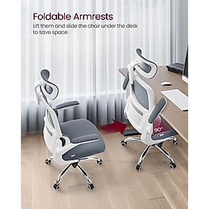 VASAGLE Office Chair, Ergonomic Design, Lumbar Support, High Back Desk Chair, Mesh Computer Chair, Foldable Armrests, Adjustable Headrest, Tilt Function, for Home Office, Dove Gray UOBN040G21